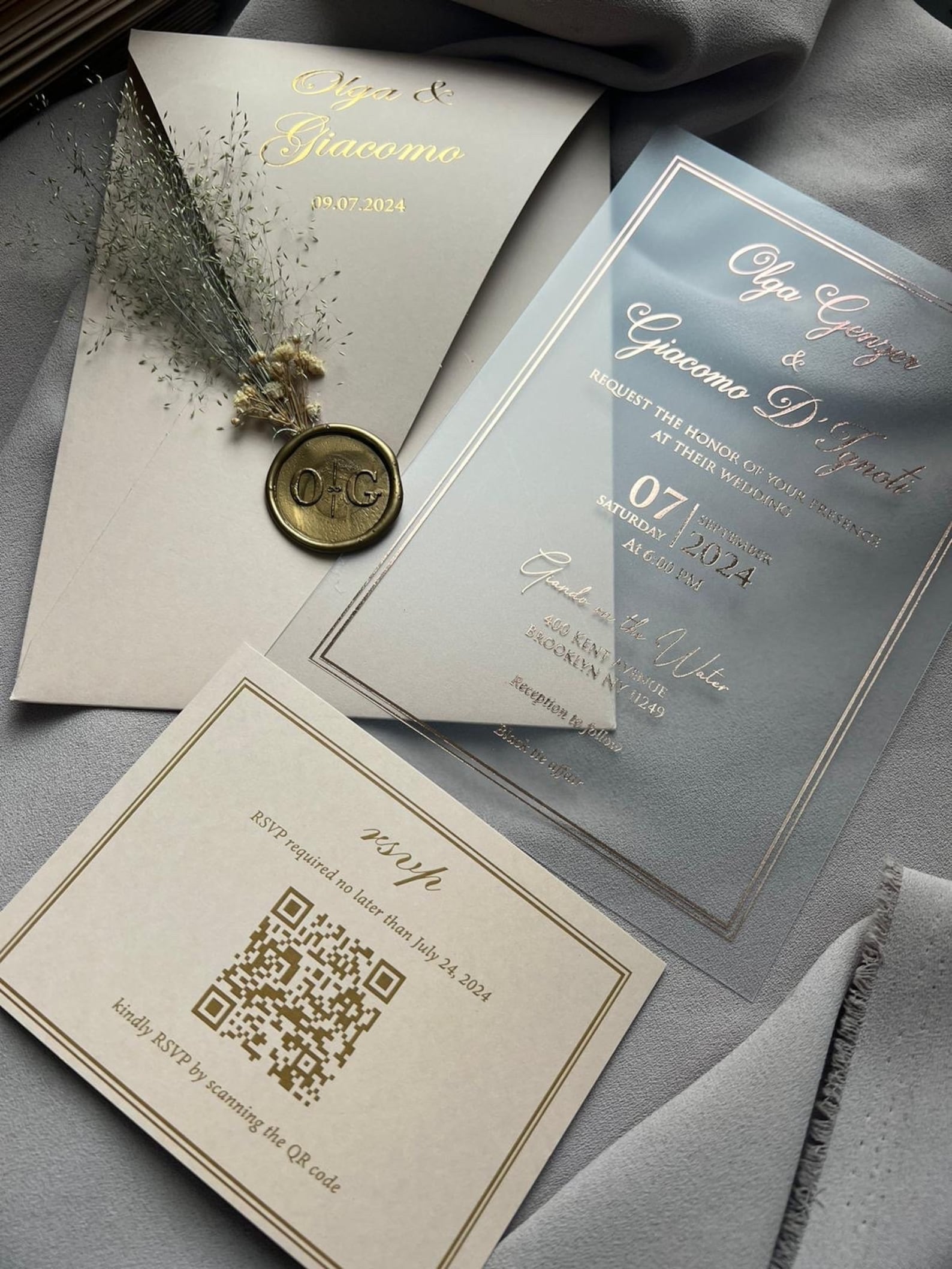 Frosted Acrylic Wedding Invitations With Rose Gold Foil, Custom Elegant ...