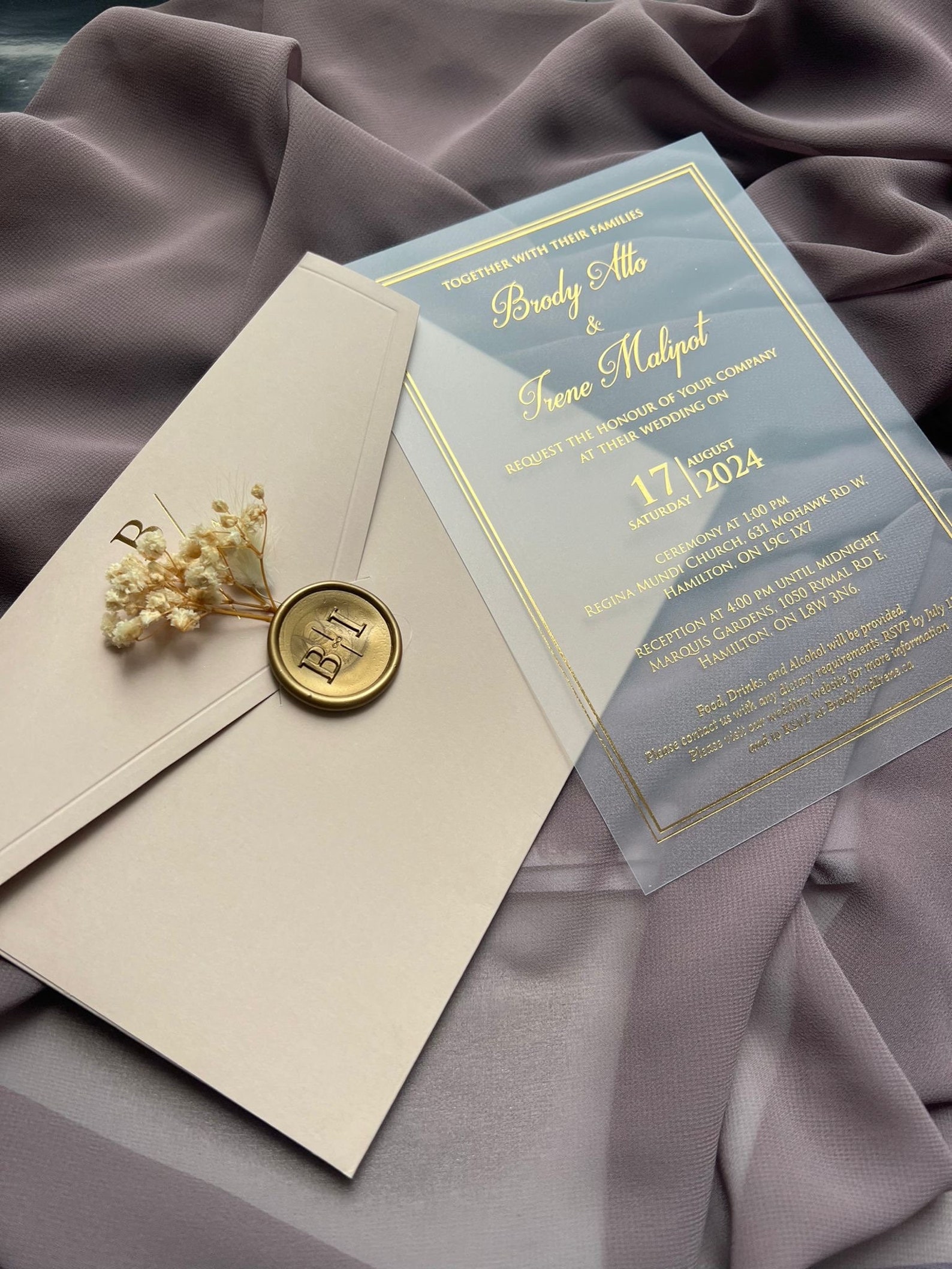 Frosted Acrylic Wedding Invitations With Rose Gold Foil, Custom Elegant ...