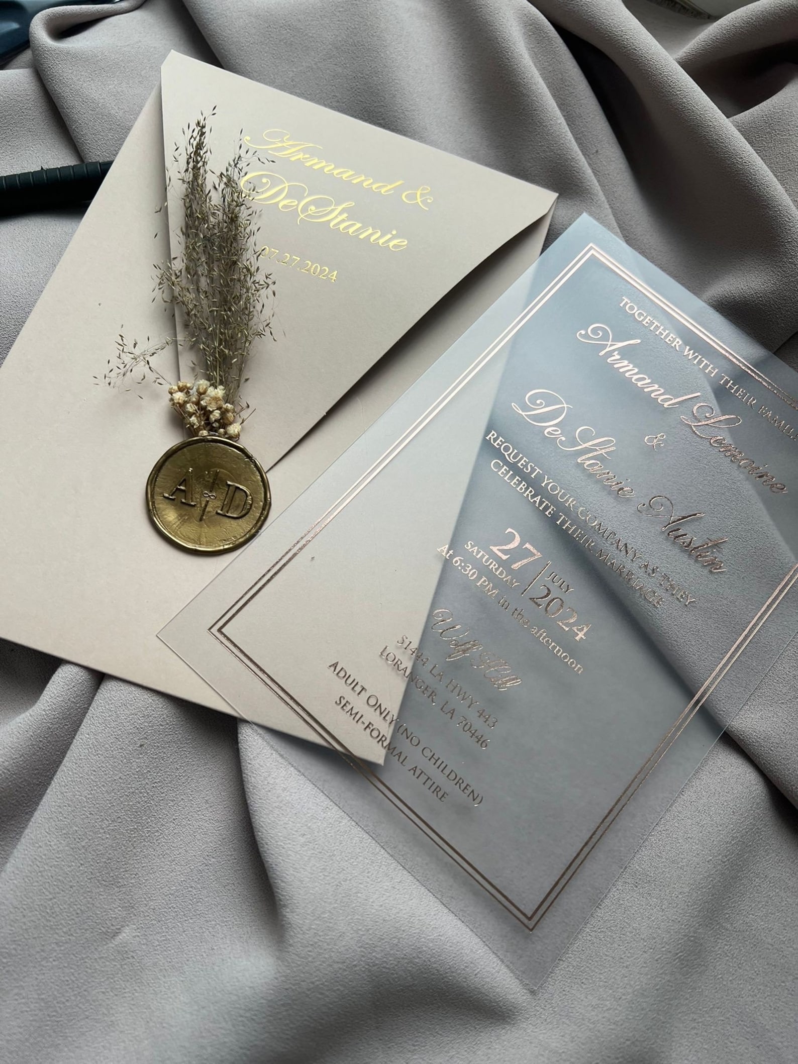 Frosted Acrylic Wedding Invitations With Rose Gold Foil, Custom Elegant ...