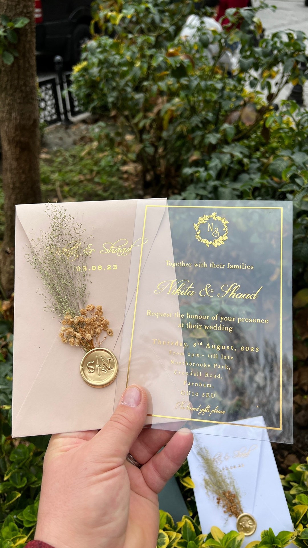 Elegant Acrylic Wedding Invitation With Gold Foil Accents - Etsy