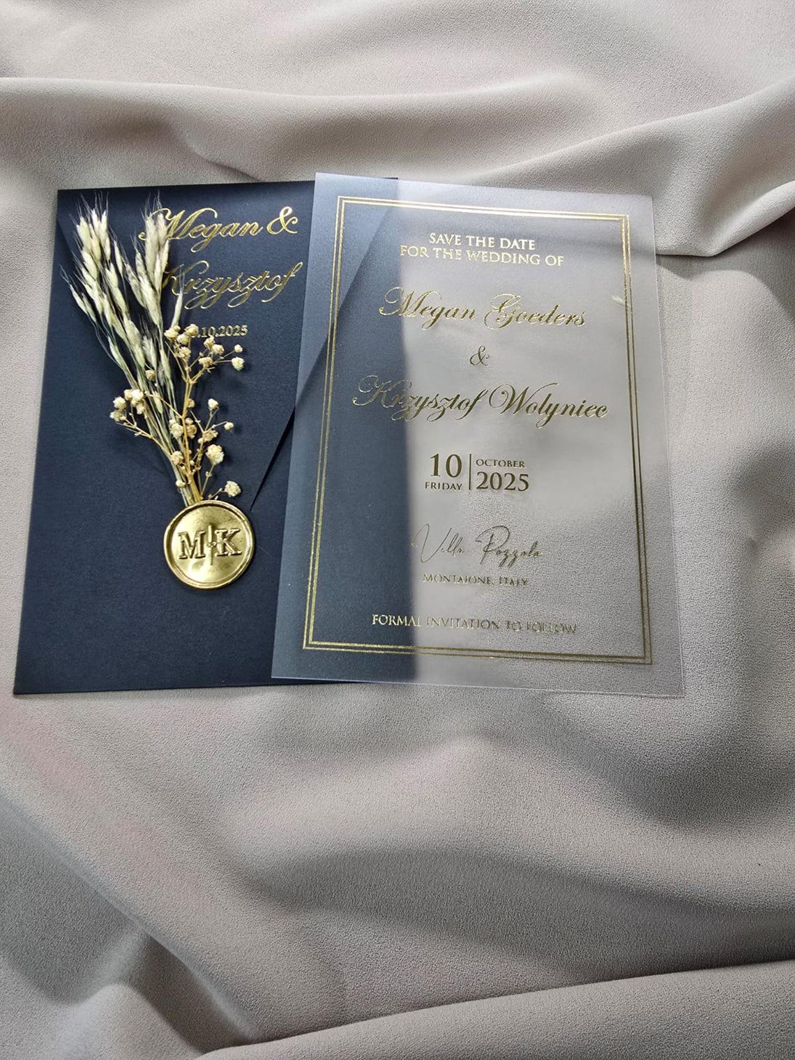 Gold Foil Wedding Invitation: Real Acrylic Material With Real Gold Foil ...