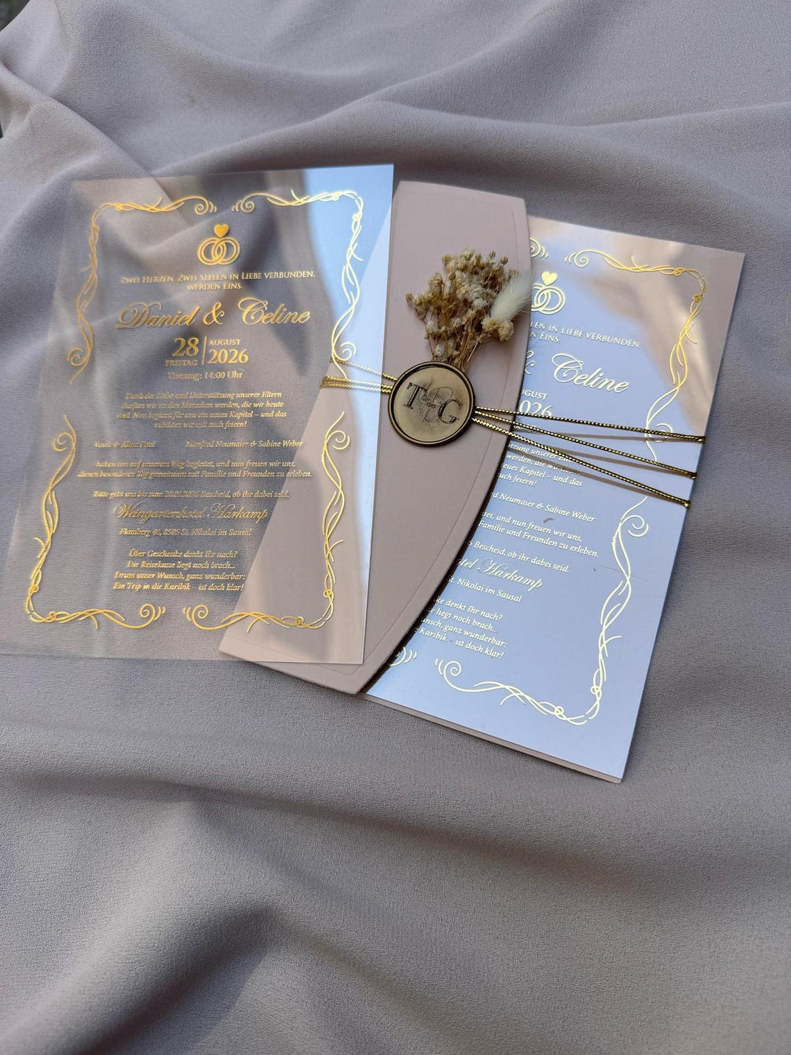 Gold Foil Wedding Invitation: Real Acrylic Material With Real Gold Foil ...