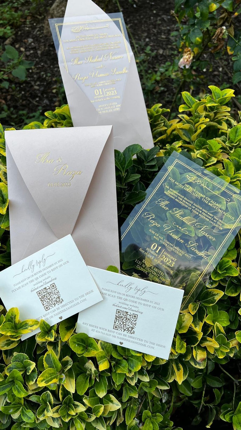 Elegant Acrylic Wedding Invitation With Gold Foil Accents - Etsy