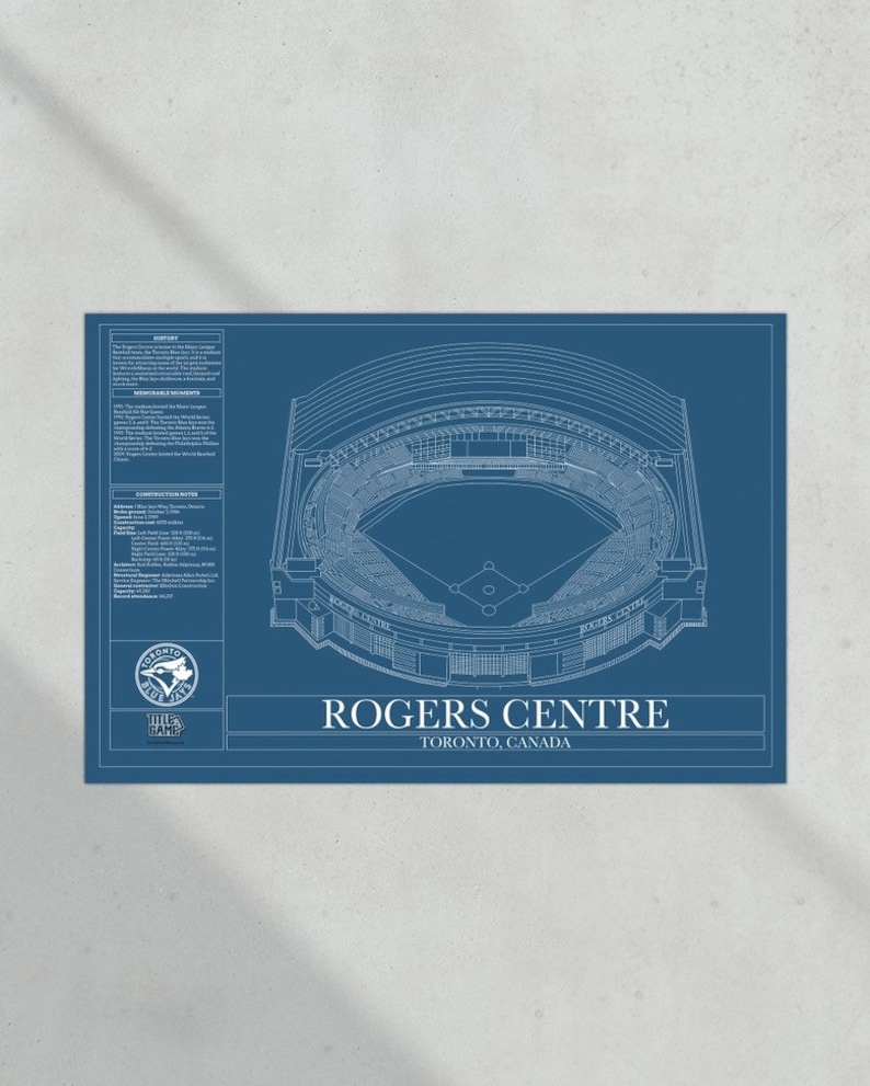 Toronto Blue Jays Rogers Centre Stadium Ballpark Blueprint Baseball ...