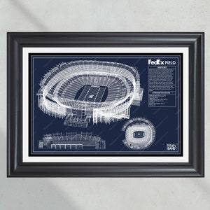 Washington Commanders Fedex Field Stadium Blueprint Football Print - Etsy