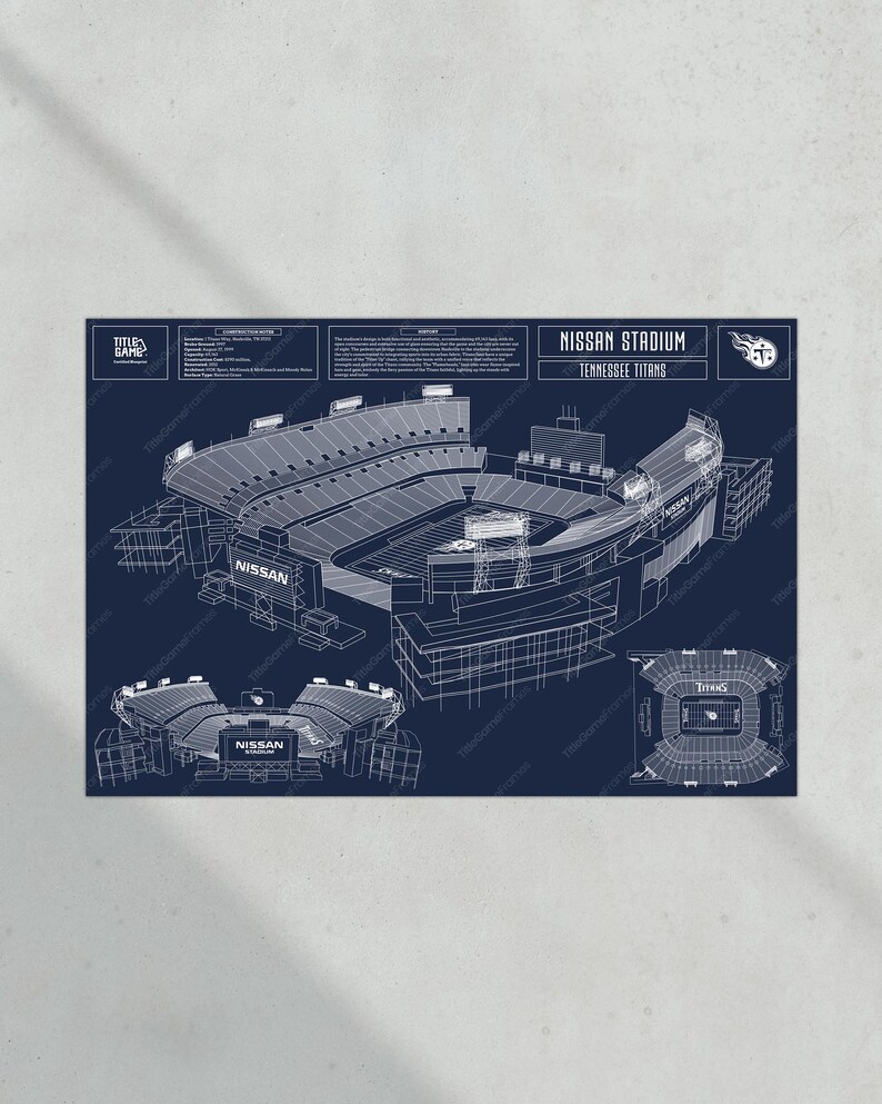 Tennessee Titans Nissan Stadium Blueprint Football Print - Etsy