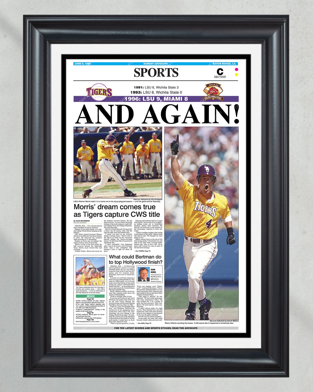 1996 LSU Tigers and Again CWS Baseball Champions Front Page Newspaper ...