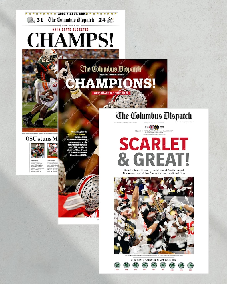 Ohio State Buckeyes Collector's Set (2002, 2014, 2024) - Framed ...