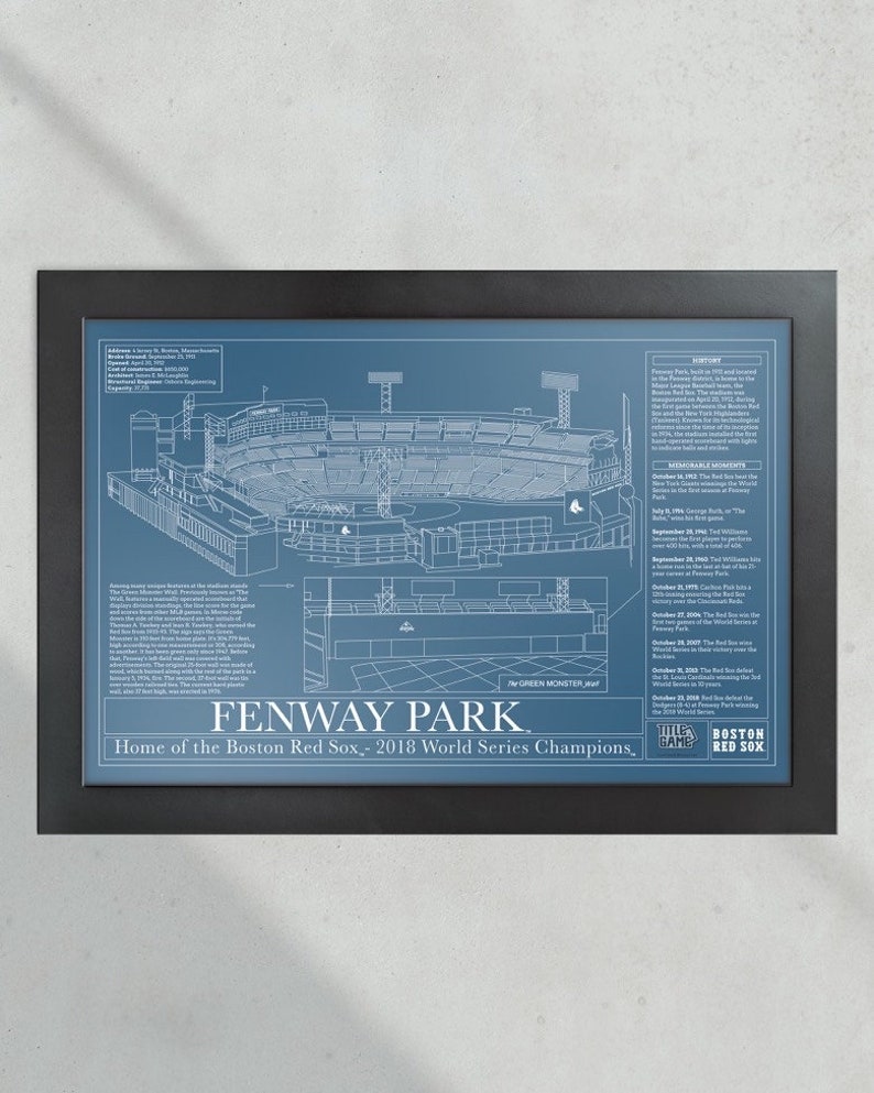 Boston Red Sox Fenway Park Stadium Ballpark Blueprint Baseball - Etsy