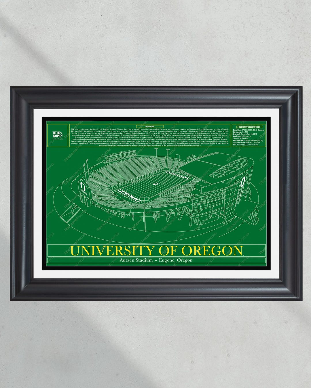 University of Oregon Ducks Autzen Stadium Blueprint Football Print - Etsy