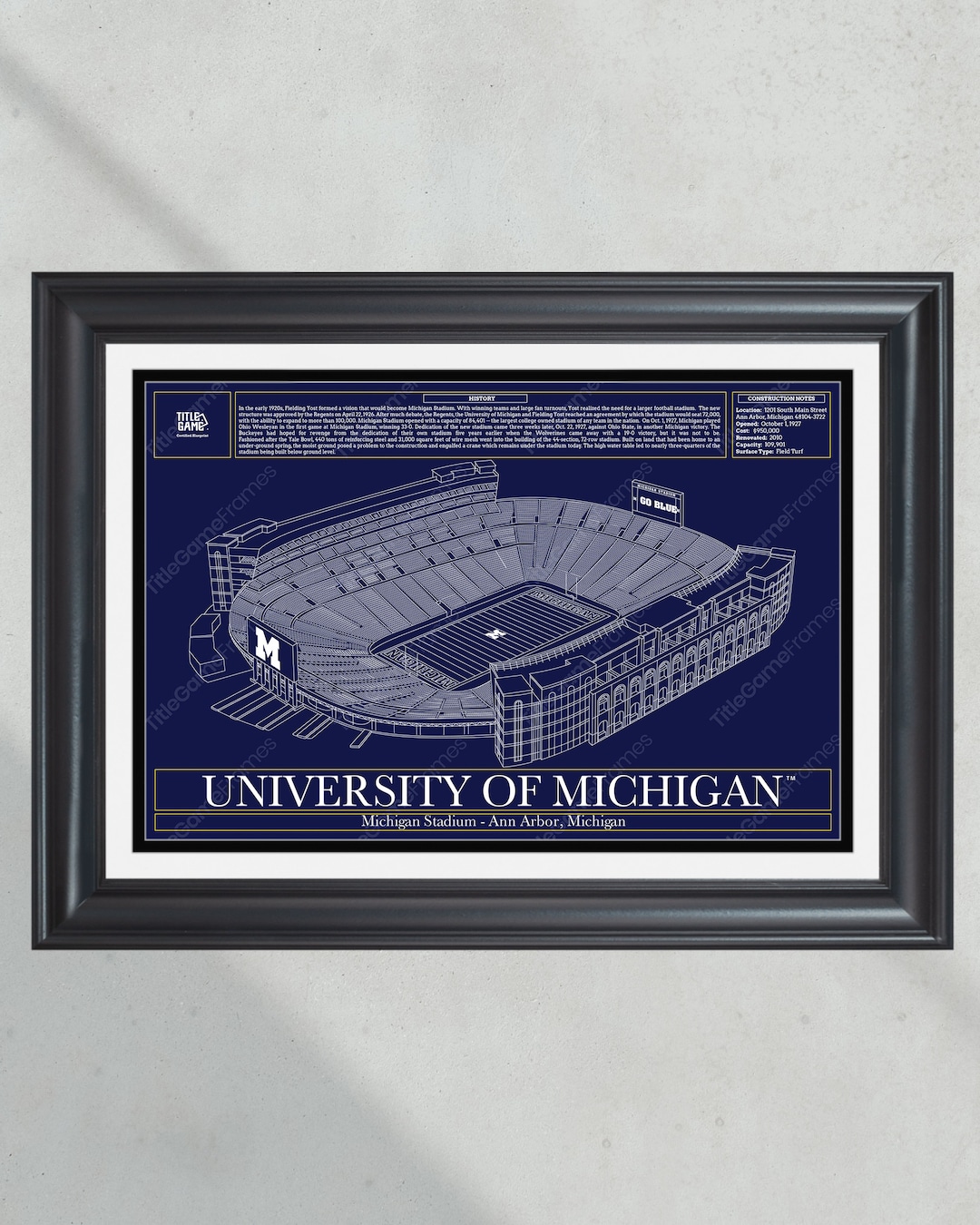 University of Michigan Wolverines Michigan Stadium Blueprint Football ...