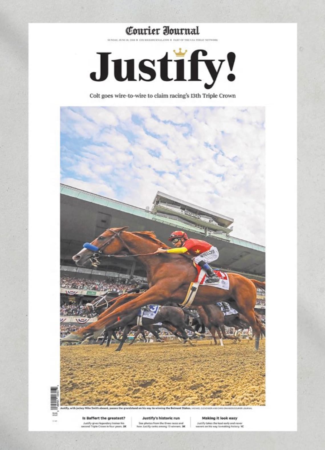 2018 Triple Crown Winner Justify Framed Front Page Newspaper - Etsy