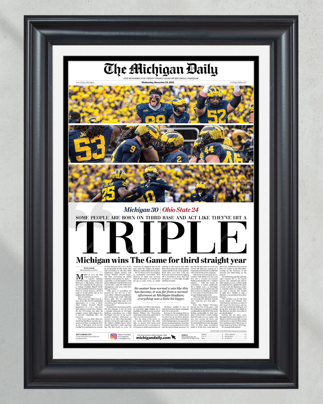 2023 Michigan Wolverines “TRIPLE” Def. Ohio State Buckeyes Front Page ...
