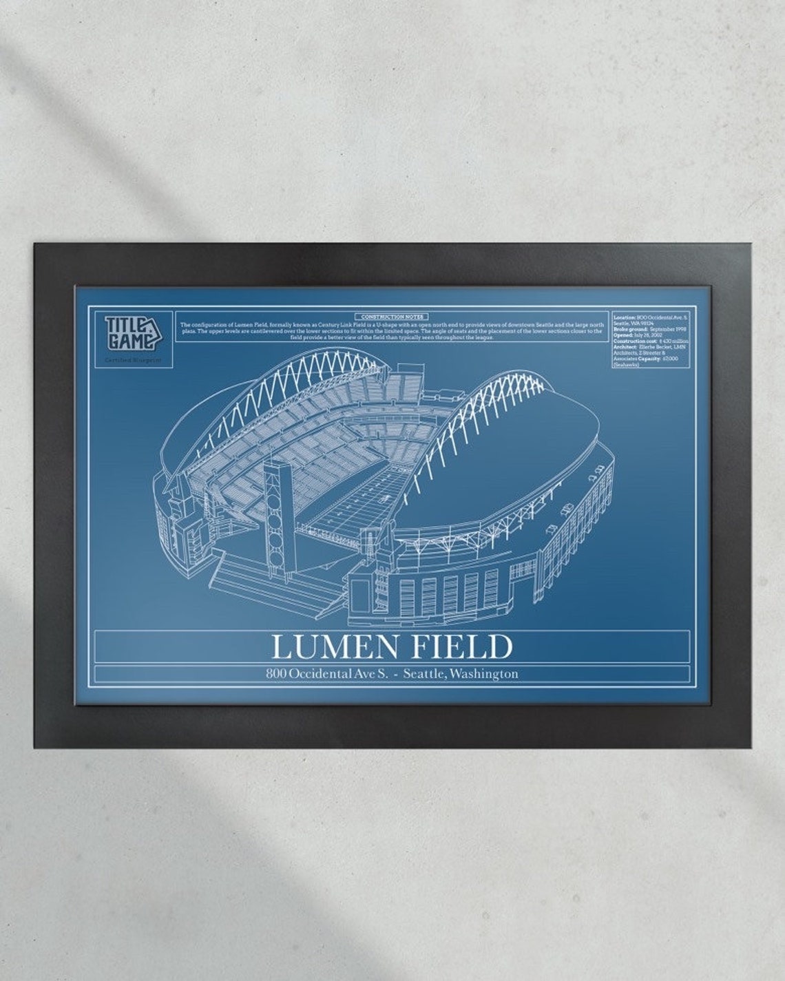 Seattle Seahawks Lumen Field Stadium Blueprint Football Print - Etsy