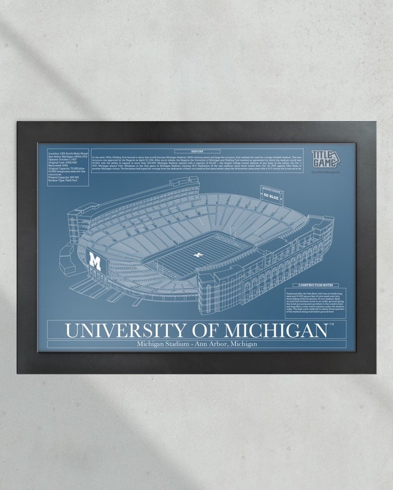 University of Michigan Wolverines Michigan Stadium Blueprint - Etsy