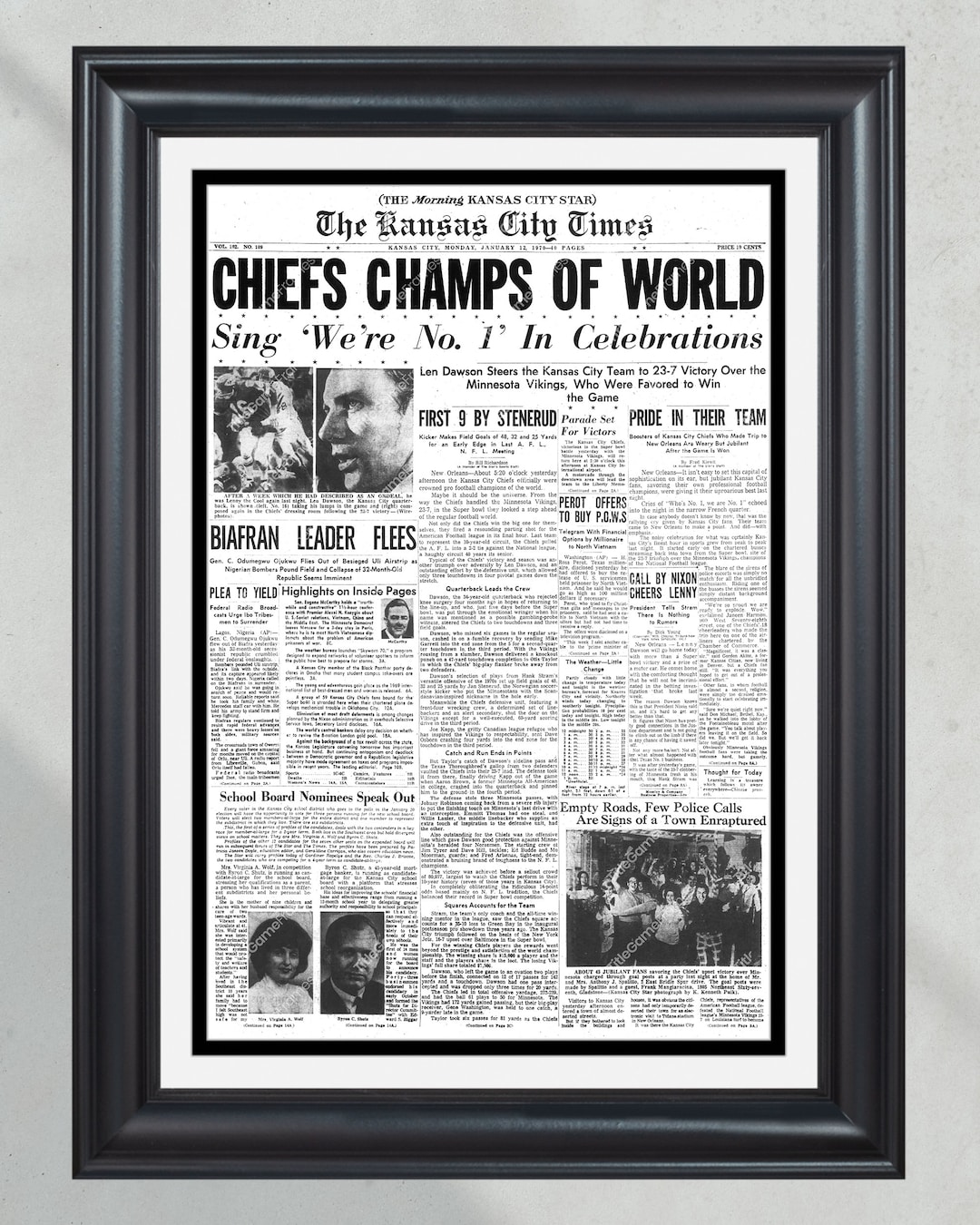 1970 Kansas City Chiefs Super Bowl Champions Framed Front Page ...