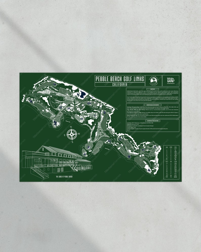 Pebble Beach Golf Links California: Classic Golf Course Blueprint Wall ...