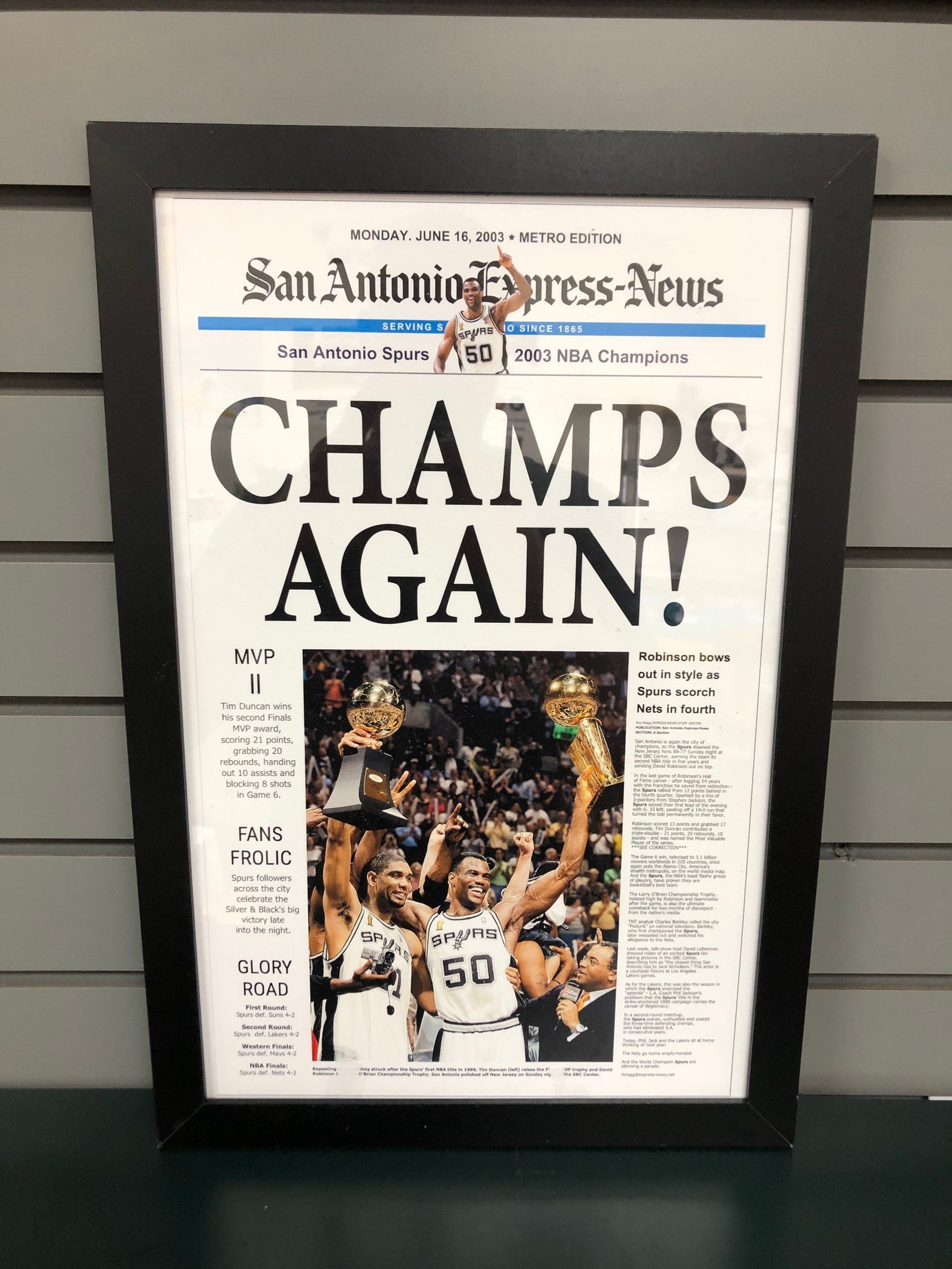 2003 San Antonio Spurs Framed Newspaper Cover Print David - Etsy