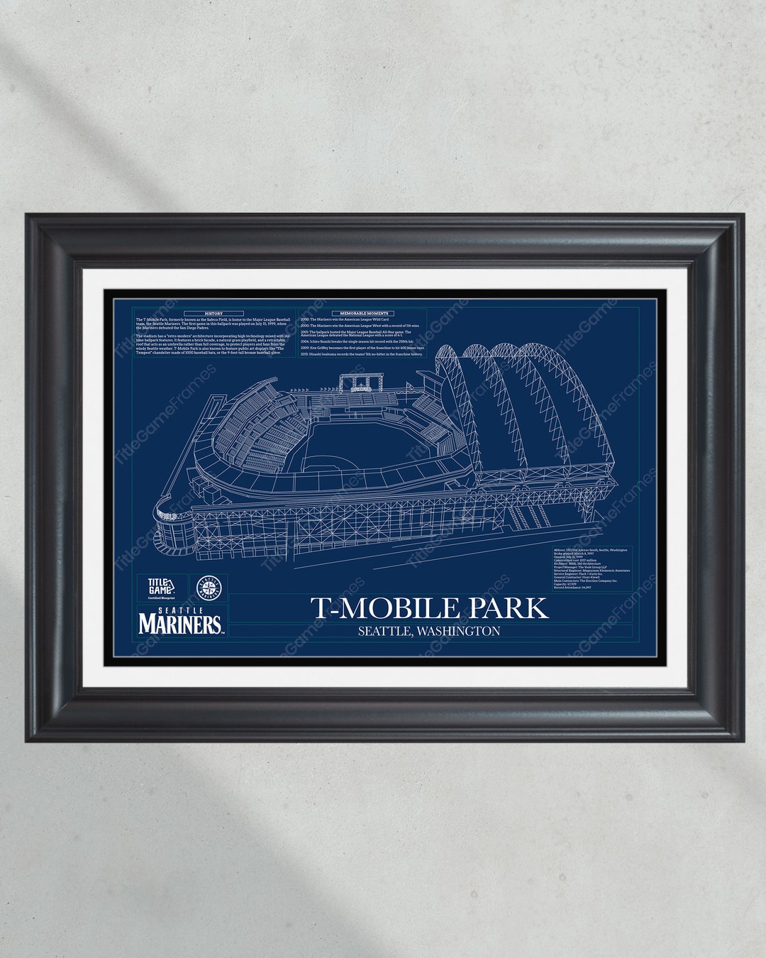 Seattle Mariners T-mobile Park Stadium Ballpark Blueprint Baseball Wall ...