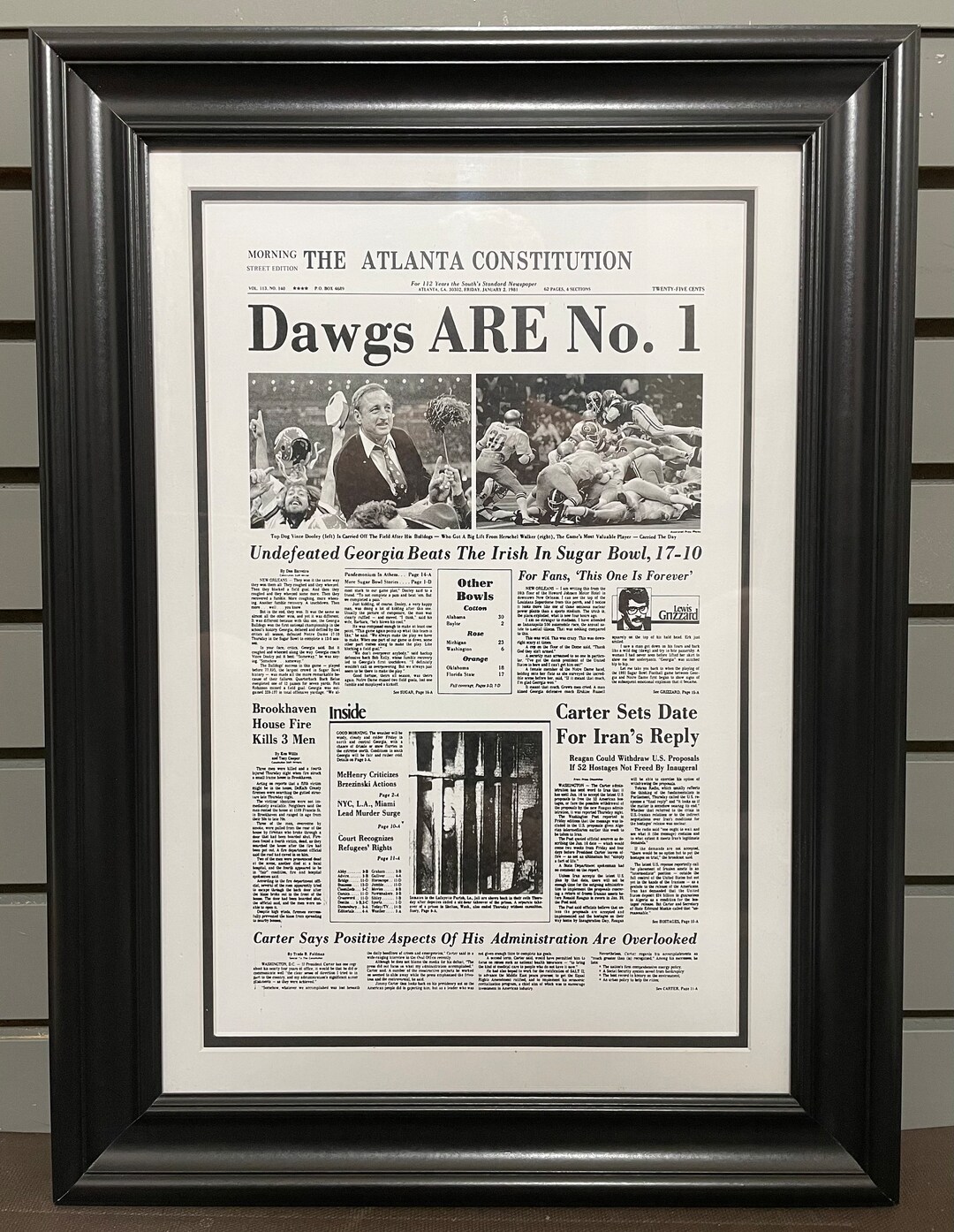 1980 Georgia Bulldogs National Champions Framed Front Page Newspaper ...