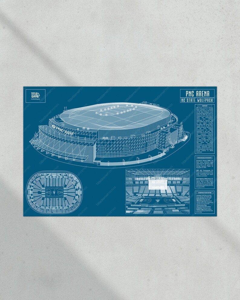NC State Wolfpack PNC Arena Basketball Stadium Blueprint - Etsy