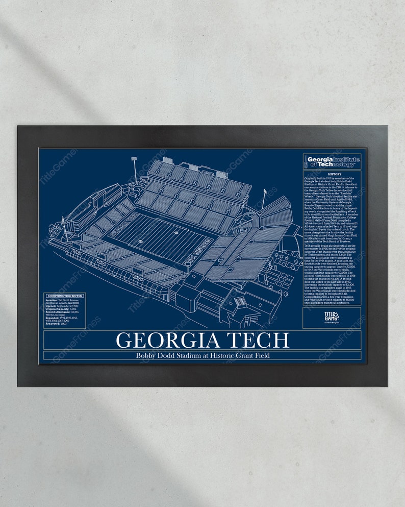 Georgia Tech Yellow Jackets Bobby Dodd Football Stadium Blueprint - Etsy