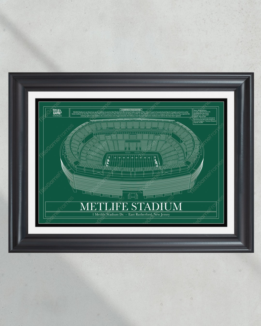 New York Jets Metlife Stadium Blueprint Football Print - Etsy