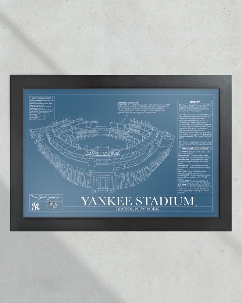 New York Yankees Yankee Stadium Ballpark Blueprint Baseball - Etsy