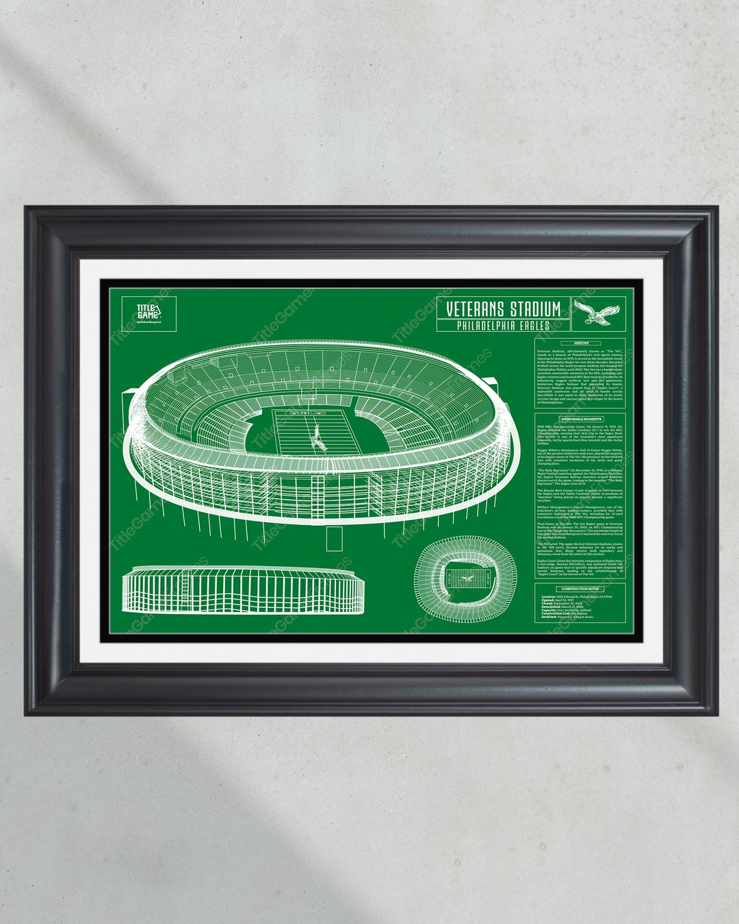 Philadelphia Eagles Veterans Stadium 'kelly Green' Blueprint Football ...