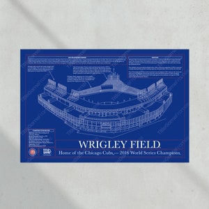 Chicago Cubs Wrigley Field Stadium Ballpark Blueprint Baseball Wall Art ...