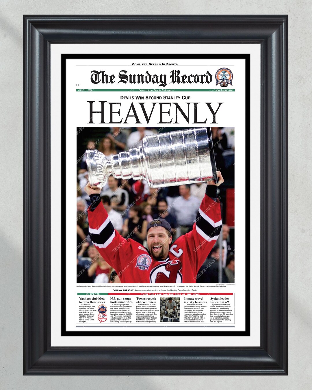 2000 NJ Devils Stanley Cup Champions 'HEAVENLY' Framed Newspaper Front ...