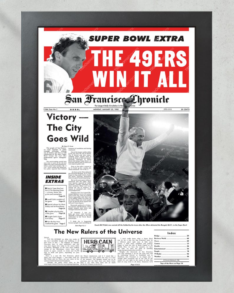 1982 San Francisco 49ers Super Bowl Champions Framed Front Page ...