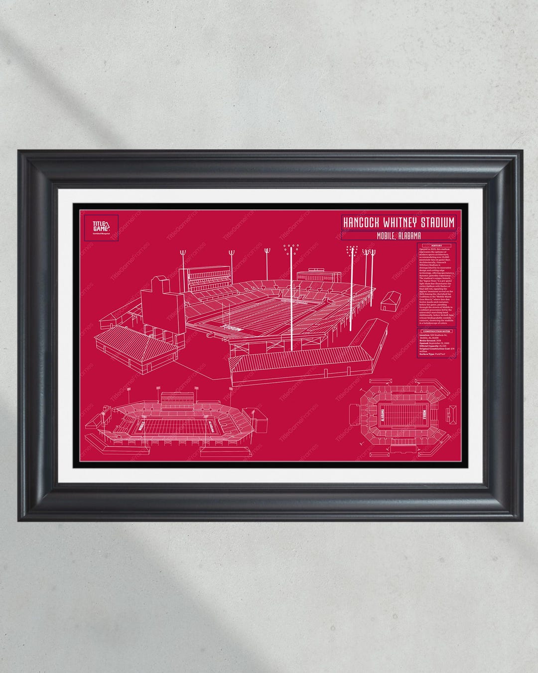 South Alabama Jaguars Hancock Whitney Stadium Stadium Blueprint Print ...