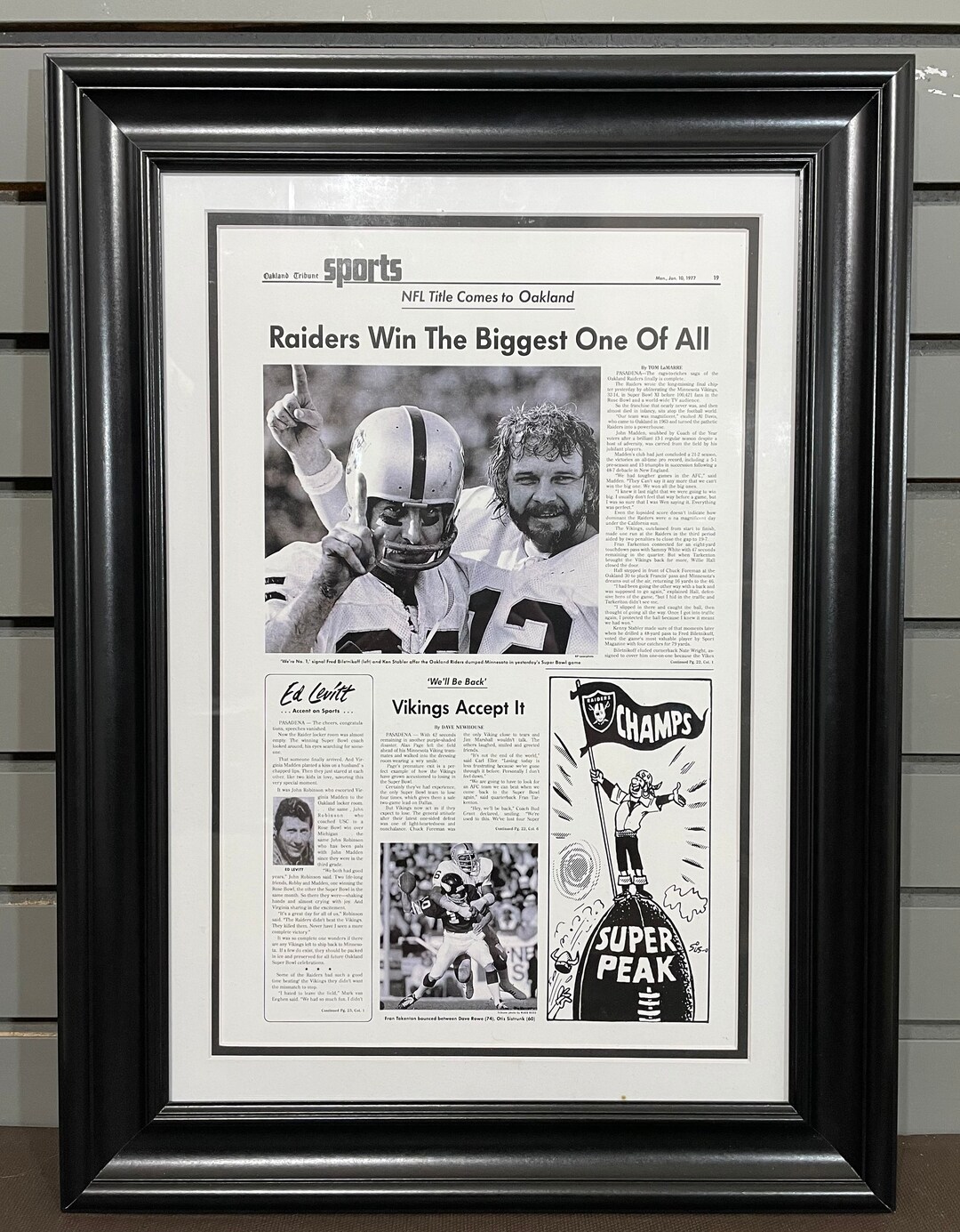 1977 Oakland Raiders Super Bowl XI Champions Framed Front Page ...