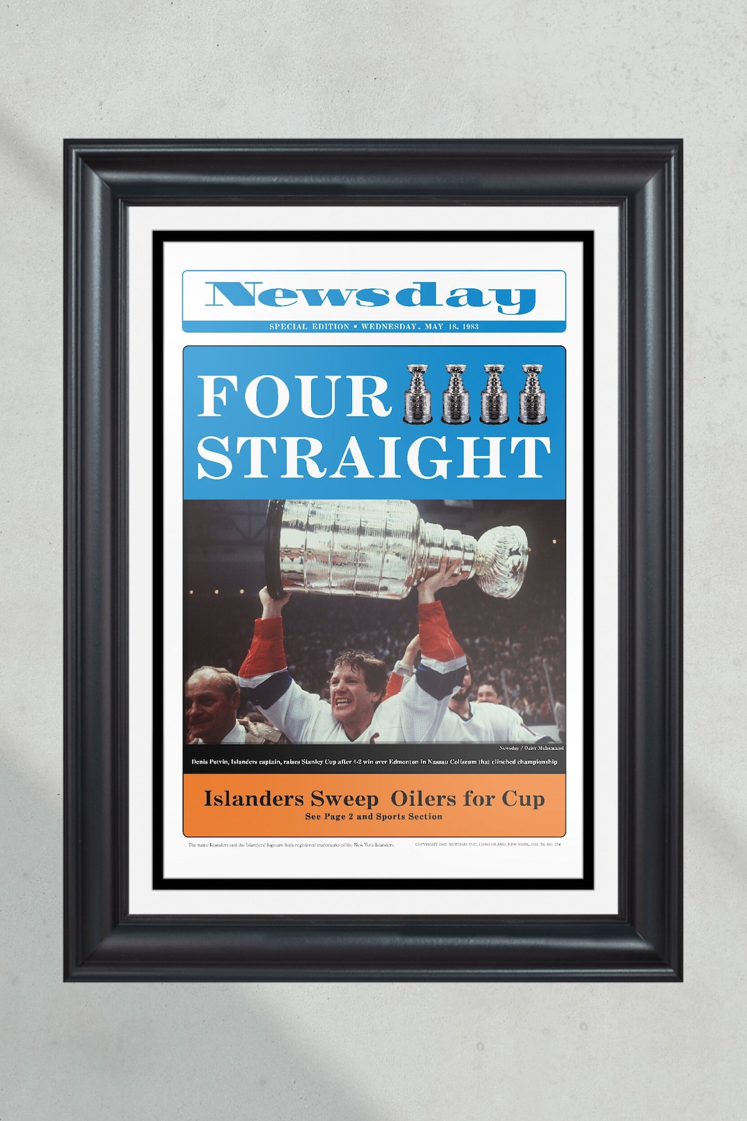 1983 New York Islanders “FOUR STRAIGHT” Stanley Cup Champions Framed ...