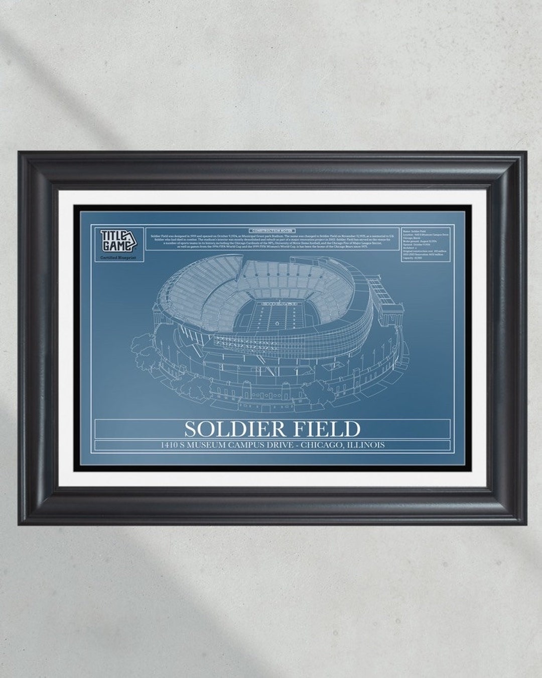 Chicago Bears Soldier Field Stadium Blueprint Football Print - Etsy