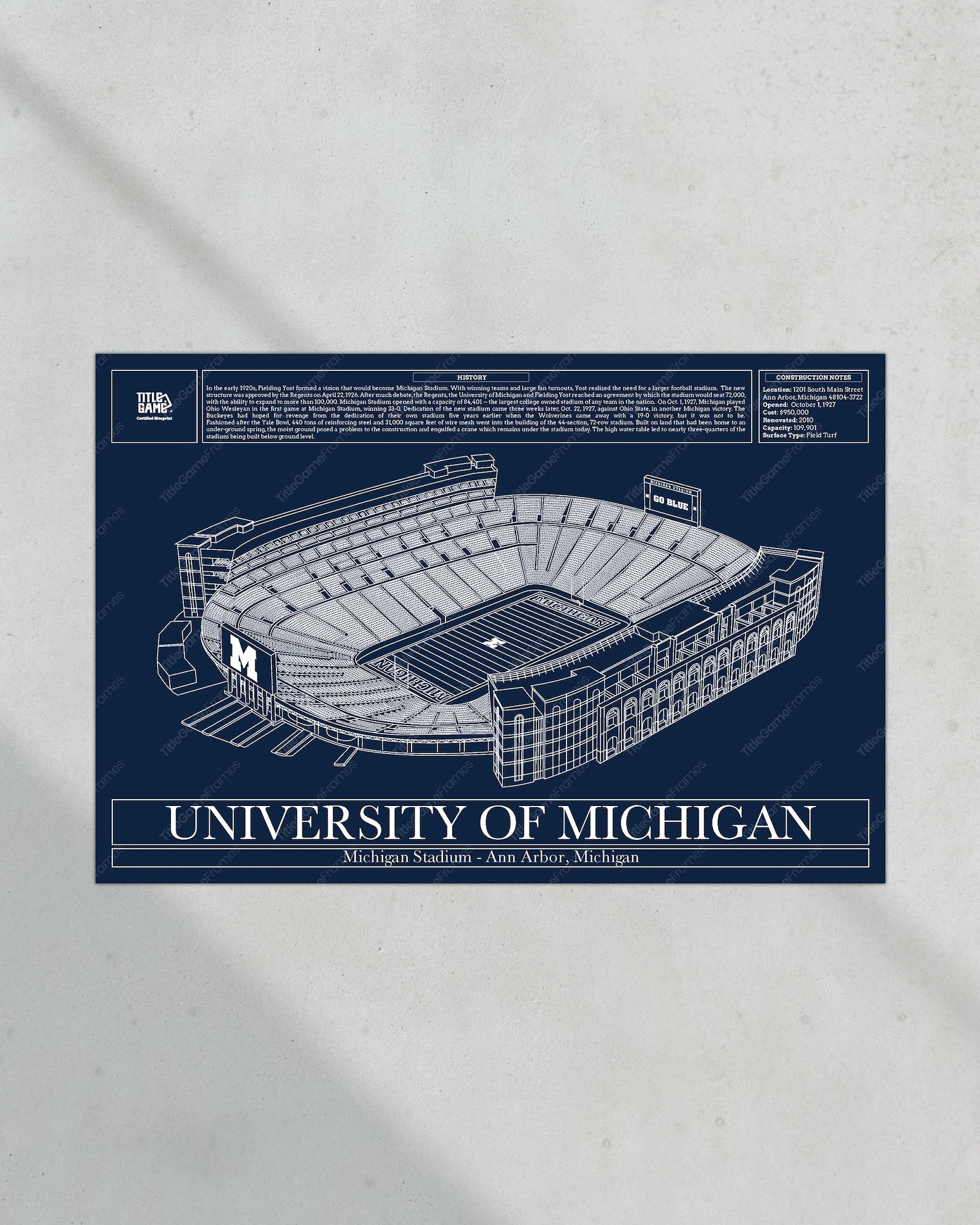 University of Michigan Wolverines Michigan Stadium Blueprint Football ...