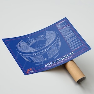 New York Mets Shea Stadium Stadium Ballpark Blueprint Baseball Wall Art ...