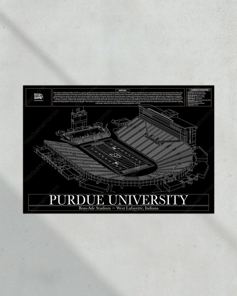 Purdue Boilermakers Ross Ade Stadium Blueprint Football Print - Etsy