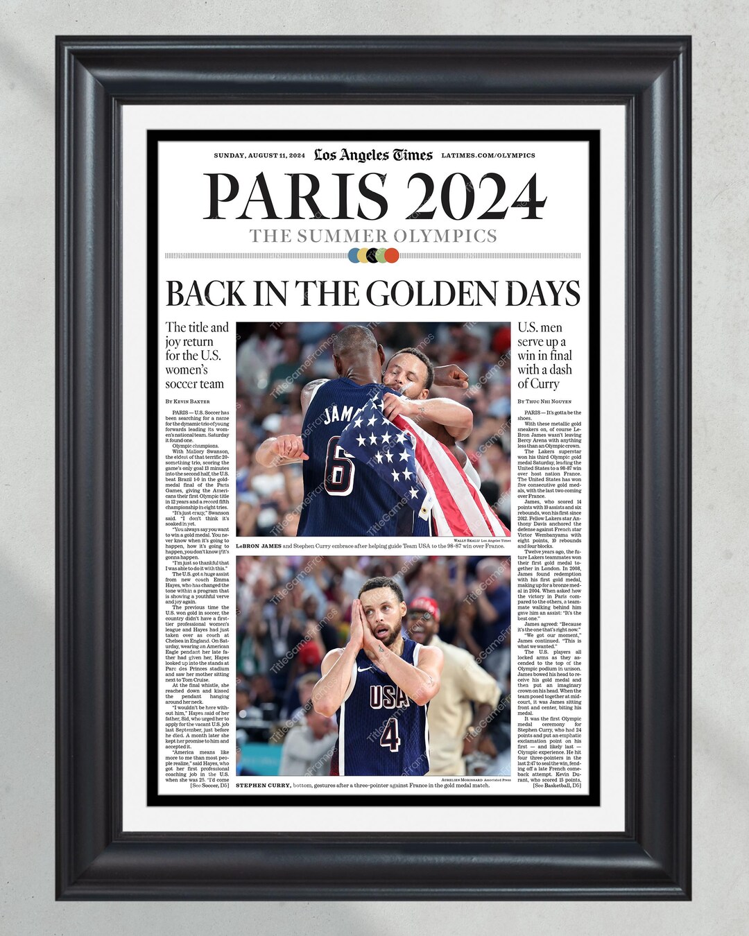2024 Team USA Olympic Gold Champions Paris Framed Newspaper: A Dash of ...