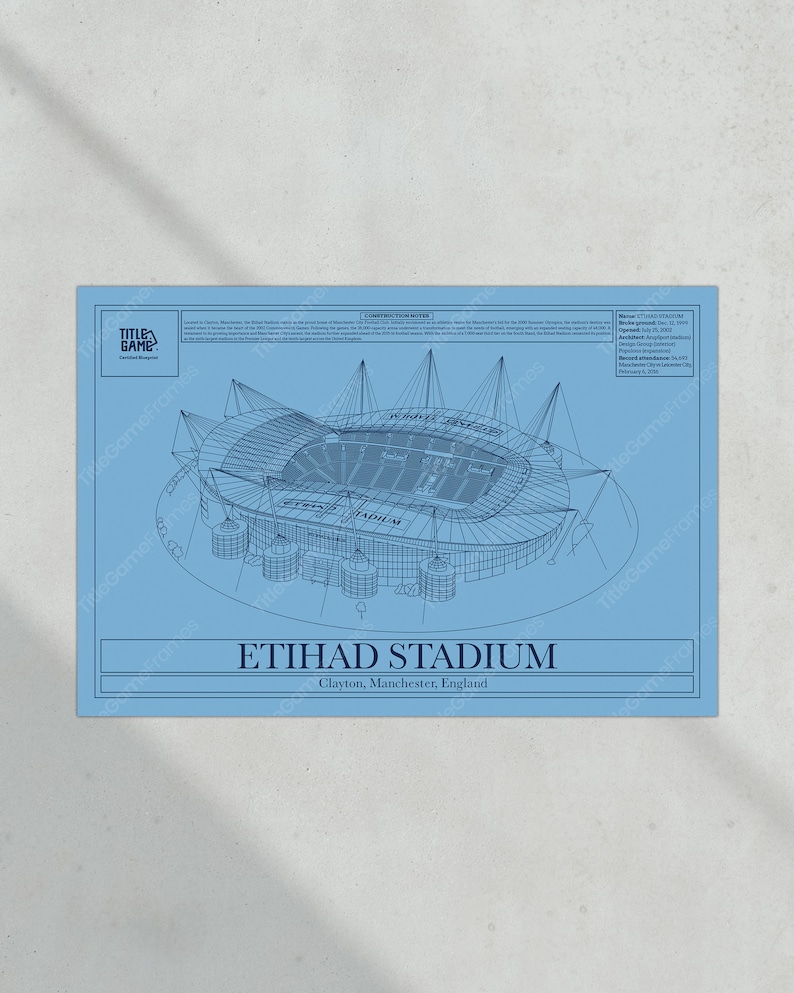 Manchester City FC Etihad Stadium Soccer Stadium Blueprint - Etsy