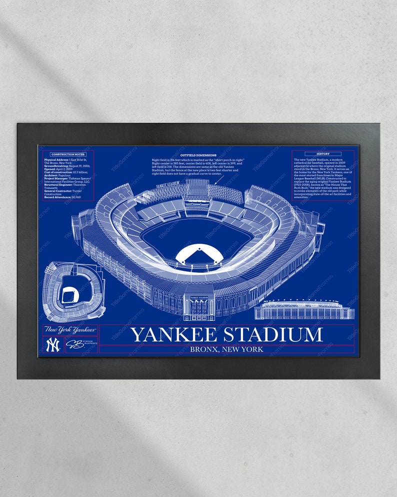 New York Yankees Yankee Stadium Ballpark Blueprint Baseball Wall Art - Etsy