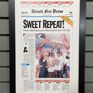 1990 Detroit Pistons NBA Champion Framed Front Page Newspaper Print Bad ...