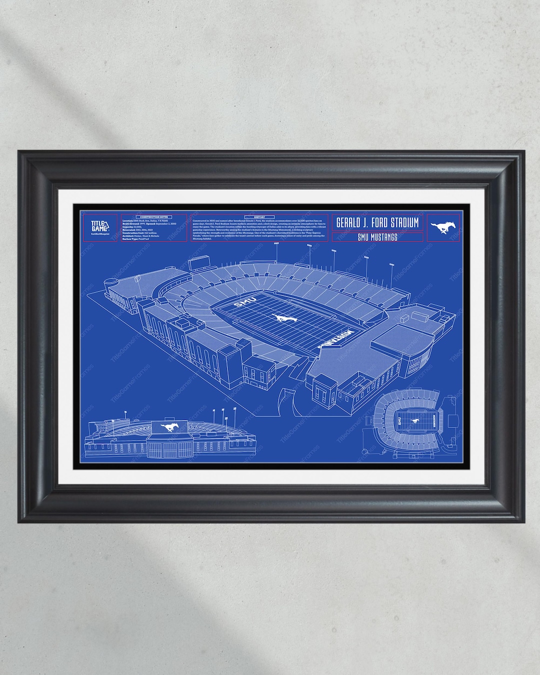 SMU Mustangs Gerald J. Ford Stadium Blueprint: College Football Wall ...