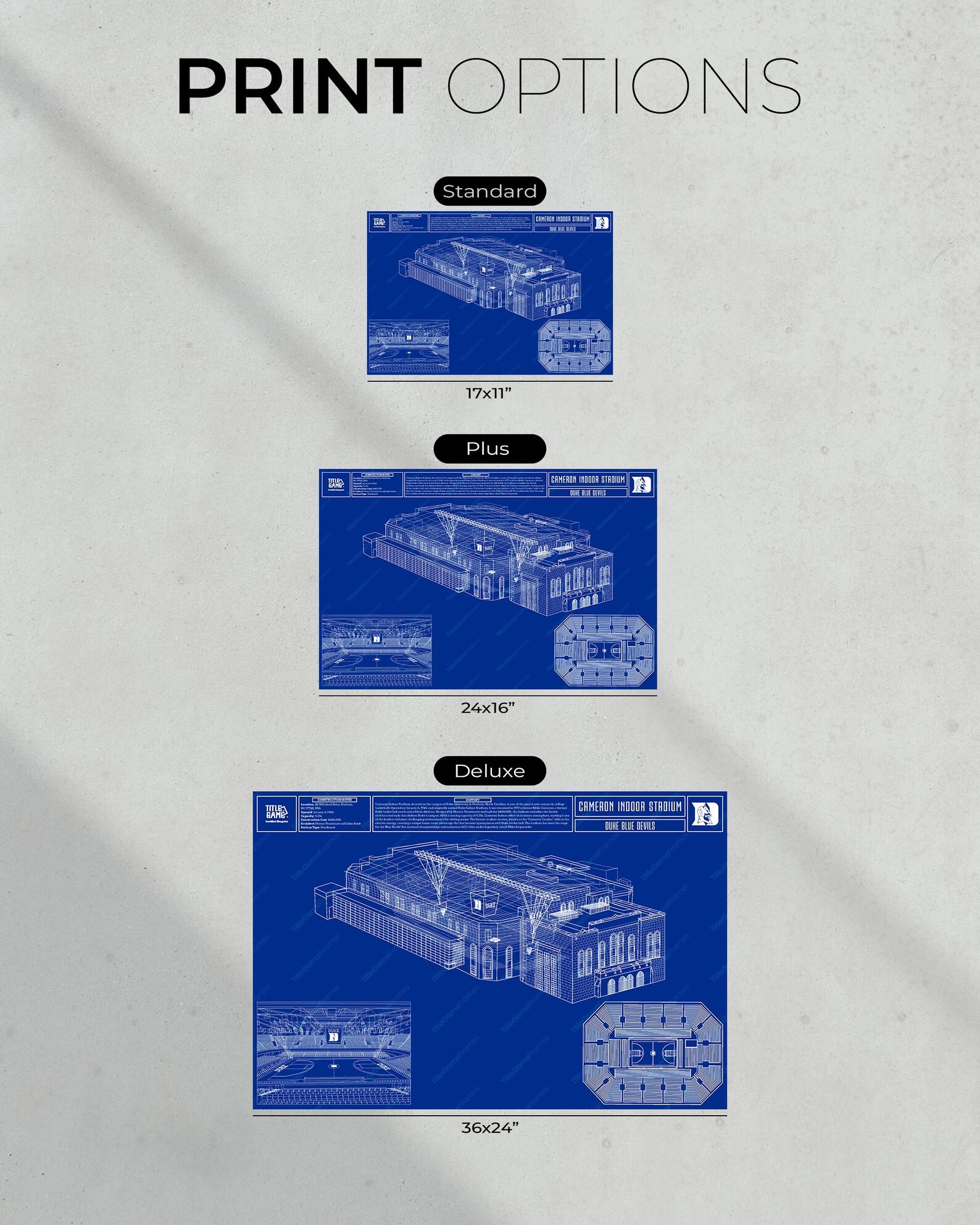 Duke Blue Devils Cameron Indoor Stadium Blueprint: College Basketball ...
