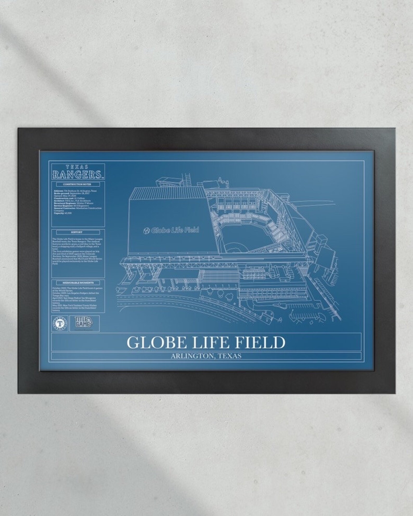 Texas Rangers Globe Life Field Stadium Ballpark Blueprint - Etsy