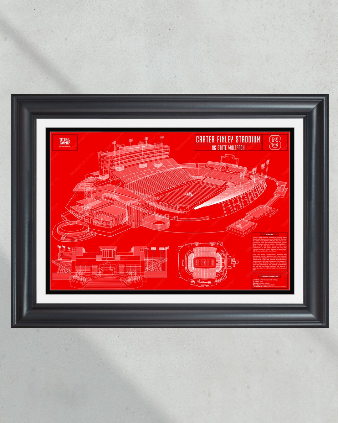 NC State Wolfpack Carter Finley Stadium Blueprint Football Print - Etsy