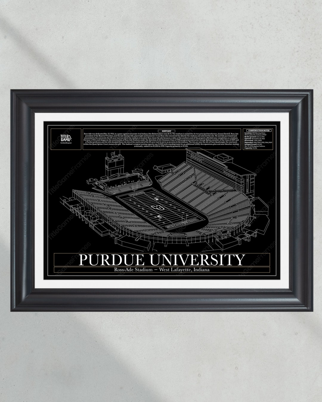 Purdue Boilermakers Ross Ade Stadium Blueprint Football Print - Etsy