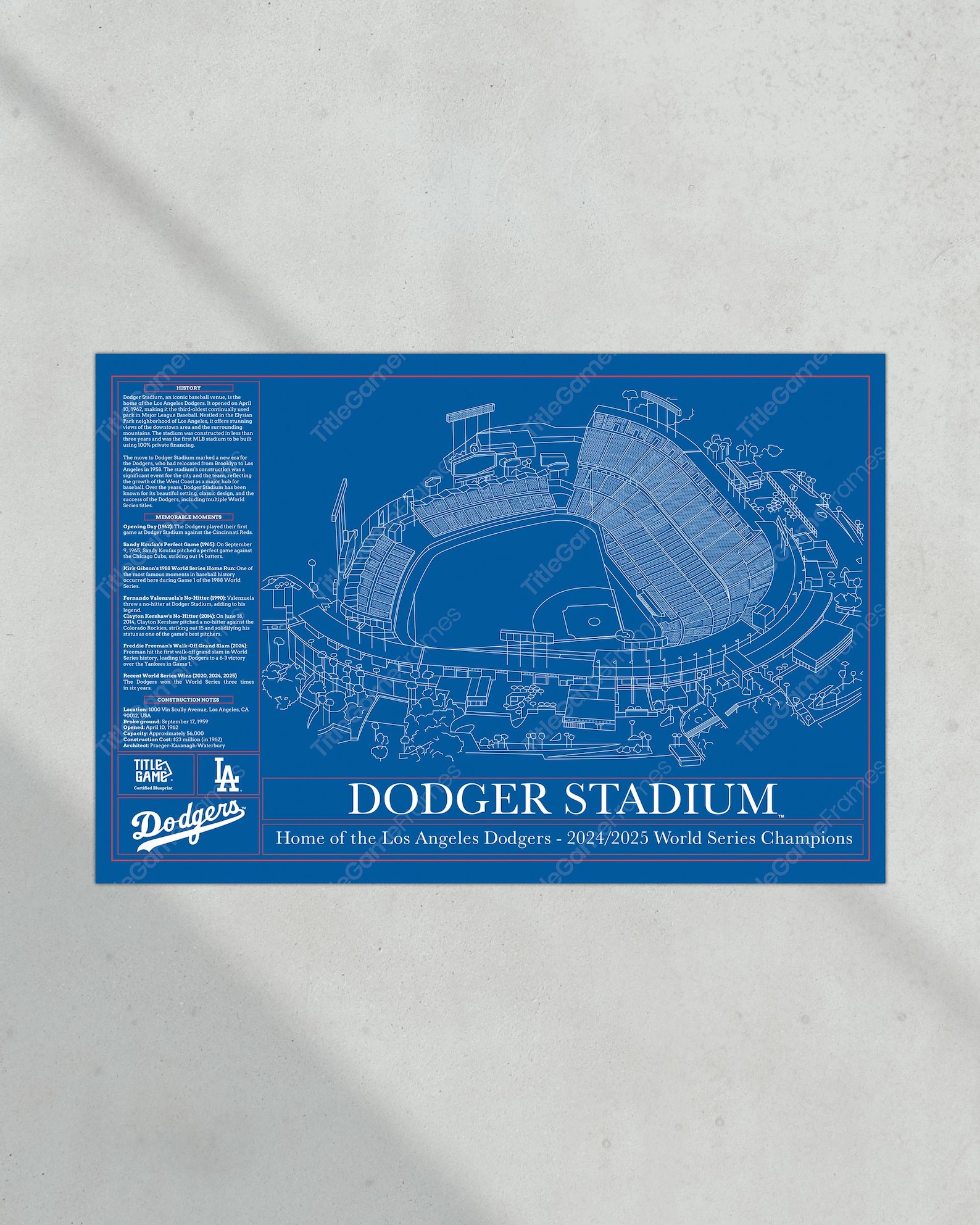 Dodger Stadium Los Angeles Dodgers Stadium Ballpark Blueprint Baseball ...