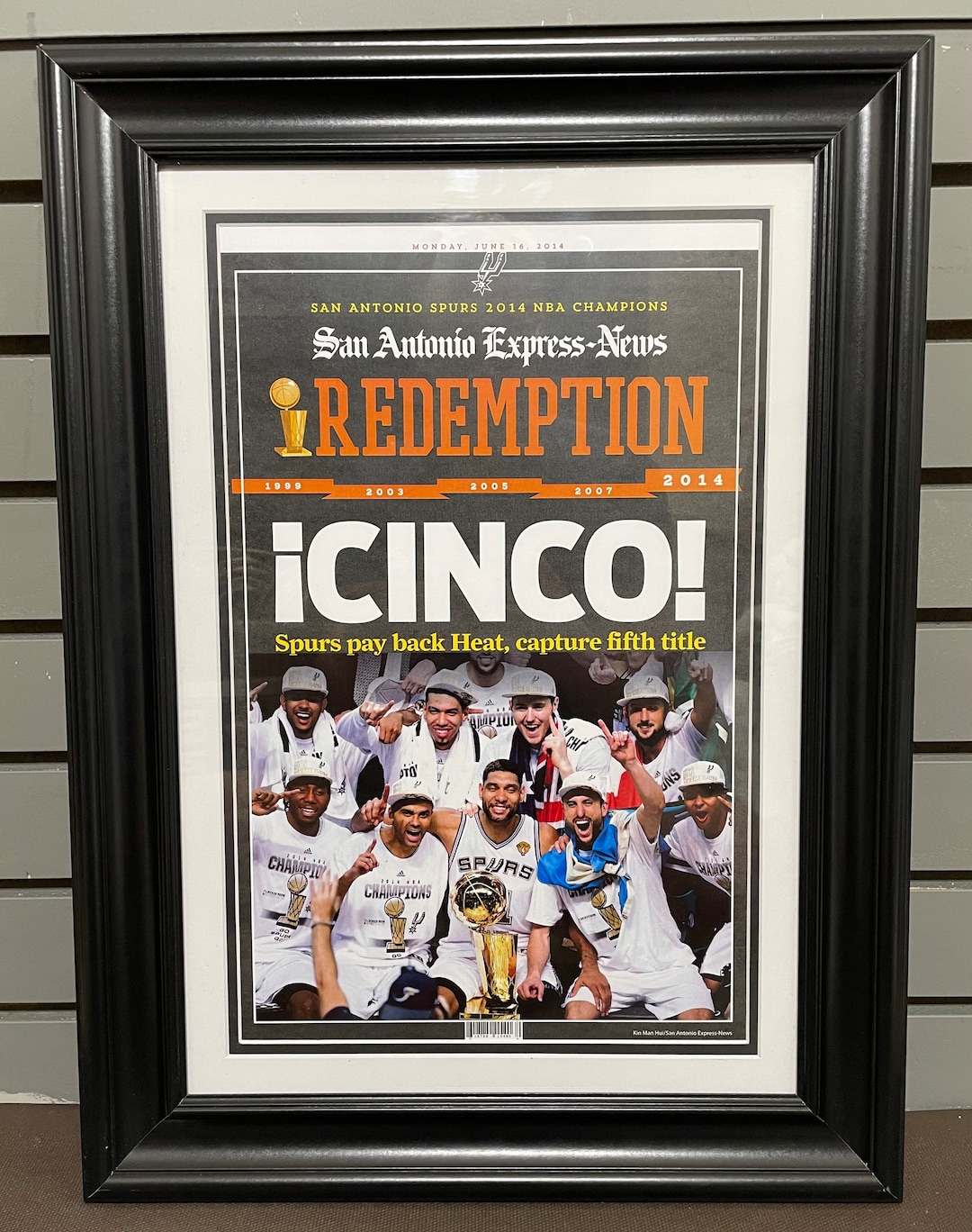 2014 San Antonio Spurs NBA Champion Framed Newspaper Front Page Print ...